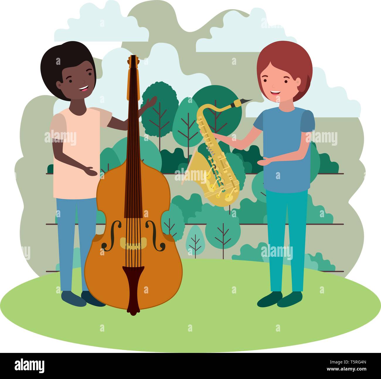 men with musical instruments in landscape Stock Vector Image & Art - Alamy