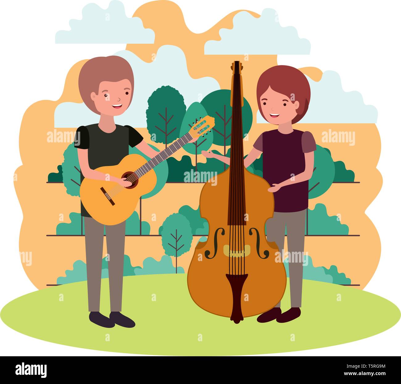 men with musical instruments in landscape Stock Vector Image & Art - Alamy