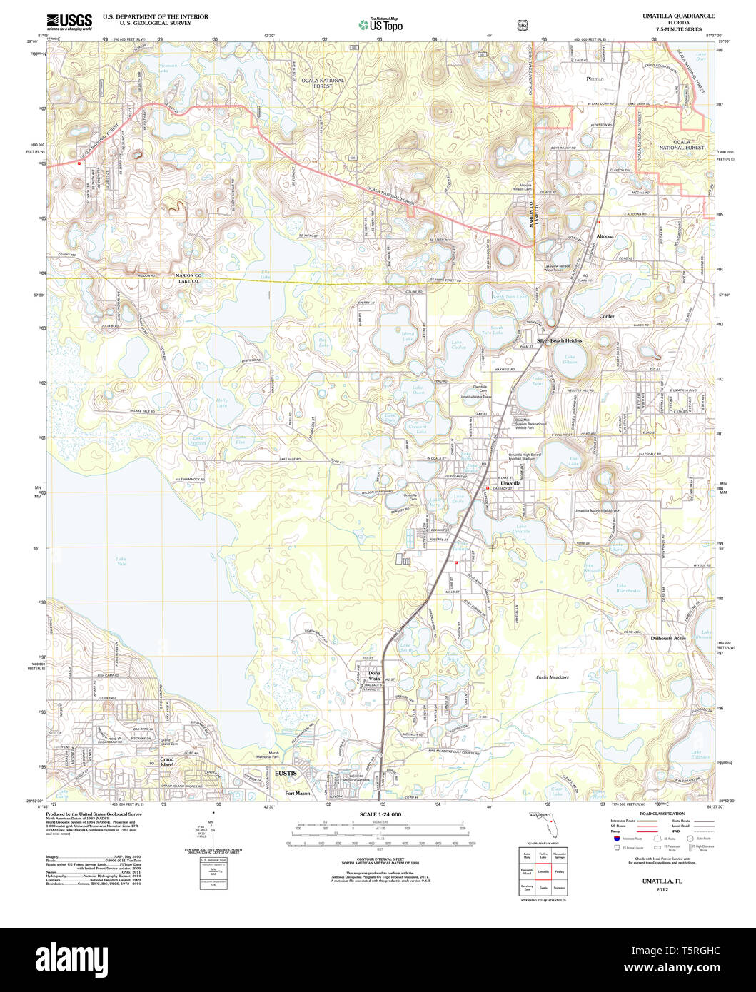 USGS TOPO Map Florida FL Umatilla 20120724 TM Restoration Stock Photo ...