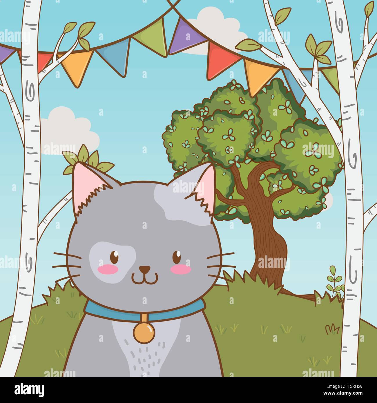 cute pet little animal cat outdoor scene cartoon vector illustration ...