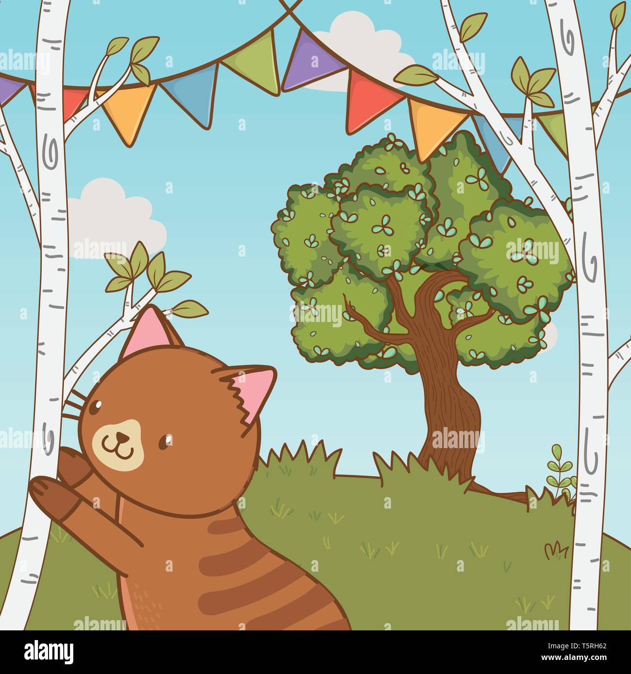 cute pet little animal cat outdoor scene cartoon vector illustration ...
