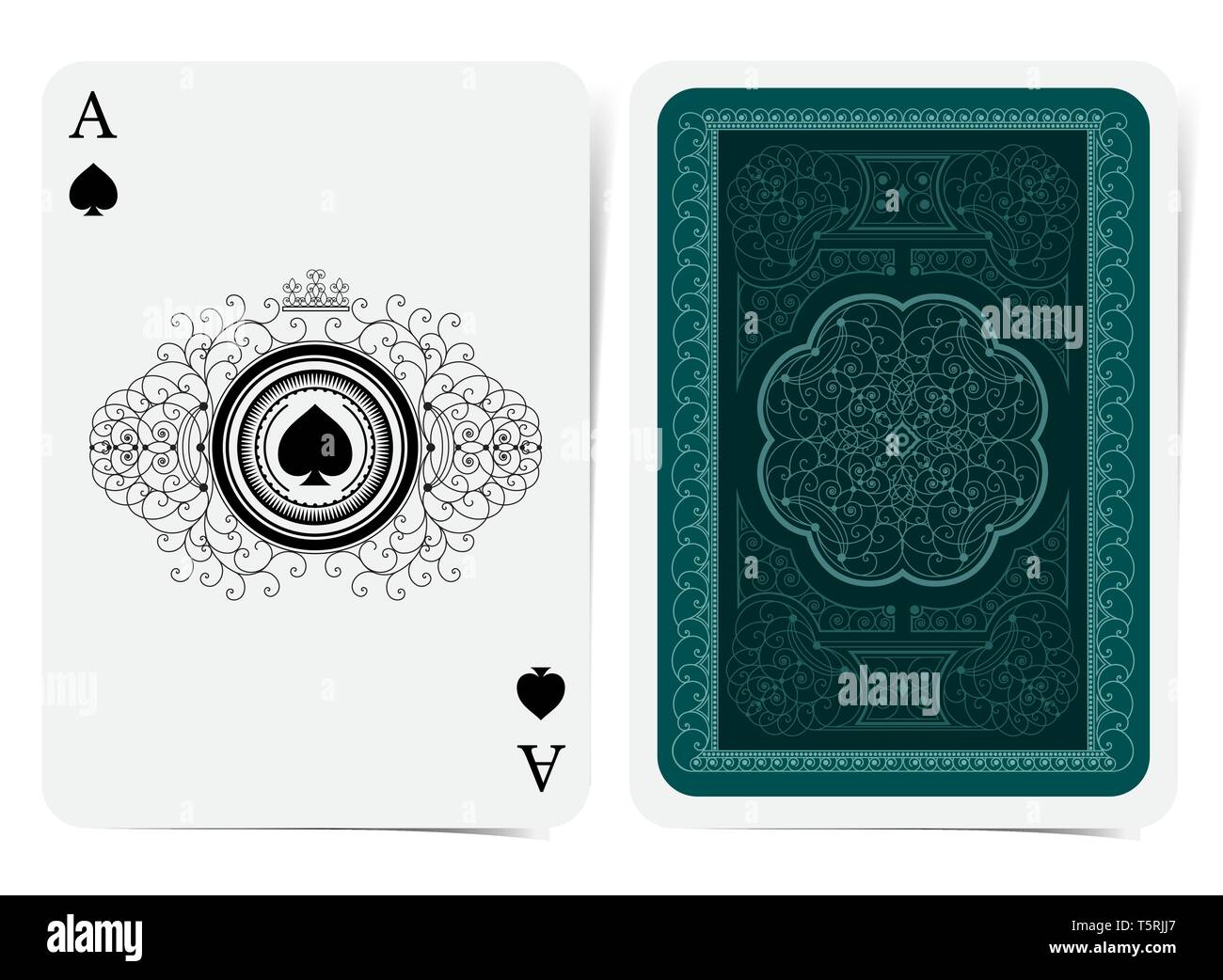 Ace of spades face and back side with blue suit and light curle pattern ...