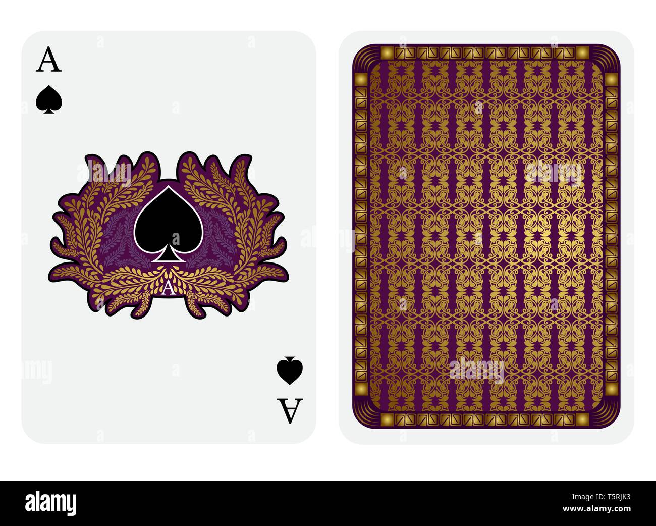 Ace of spades face and back side. Vector card template isolated on ...