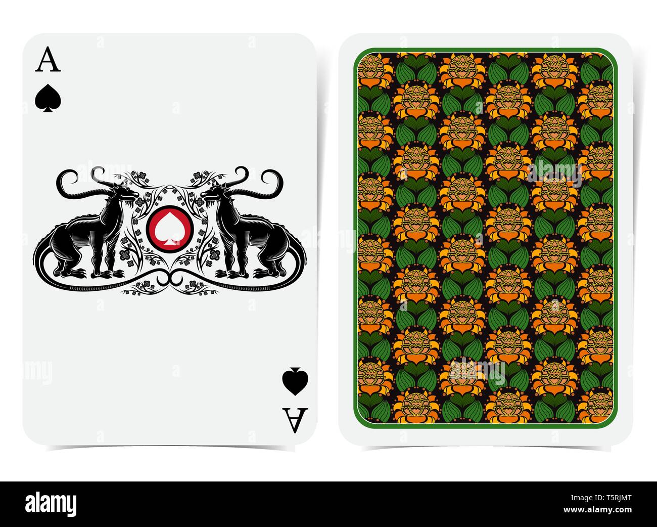 Ace of spades face with spades between two dragons with sakura and back ...