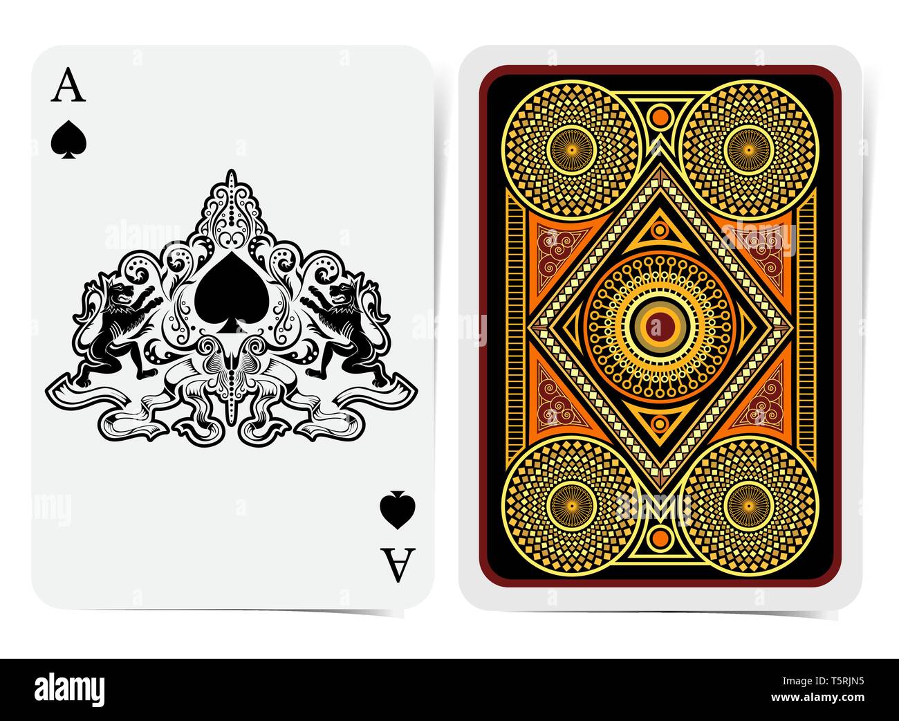Ace of spades face with spades inside abstract pattern with lions and ...