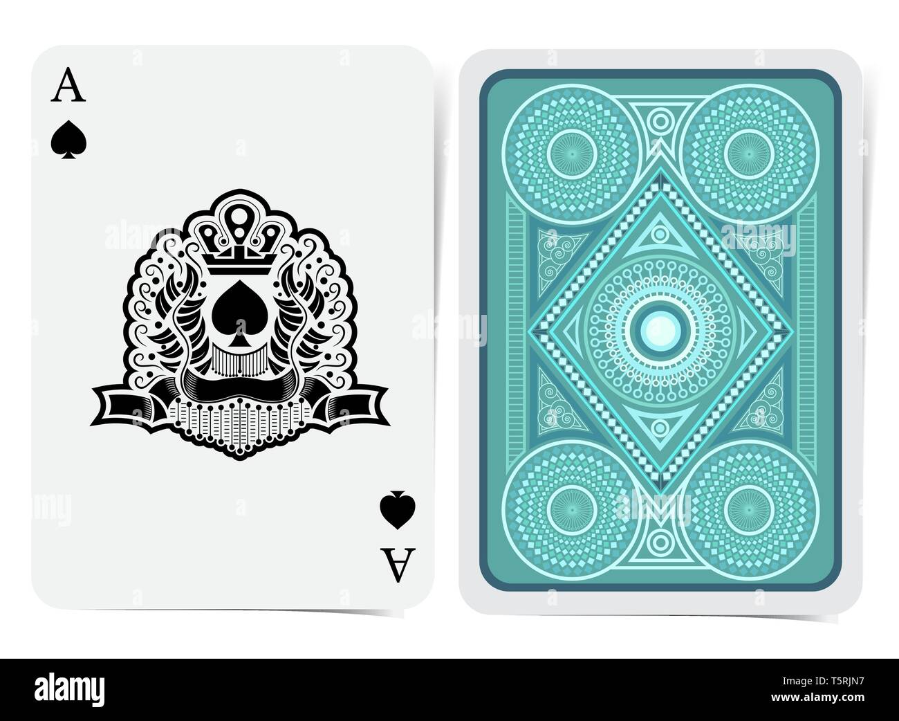 Ace of spades face with spades inside abstract wreath with crown and ...