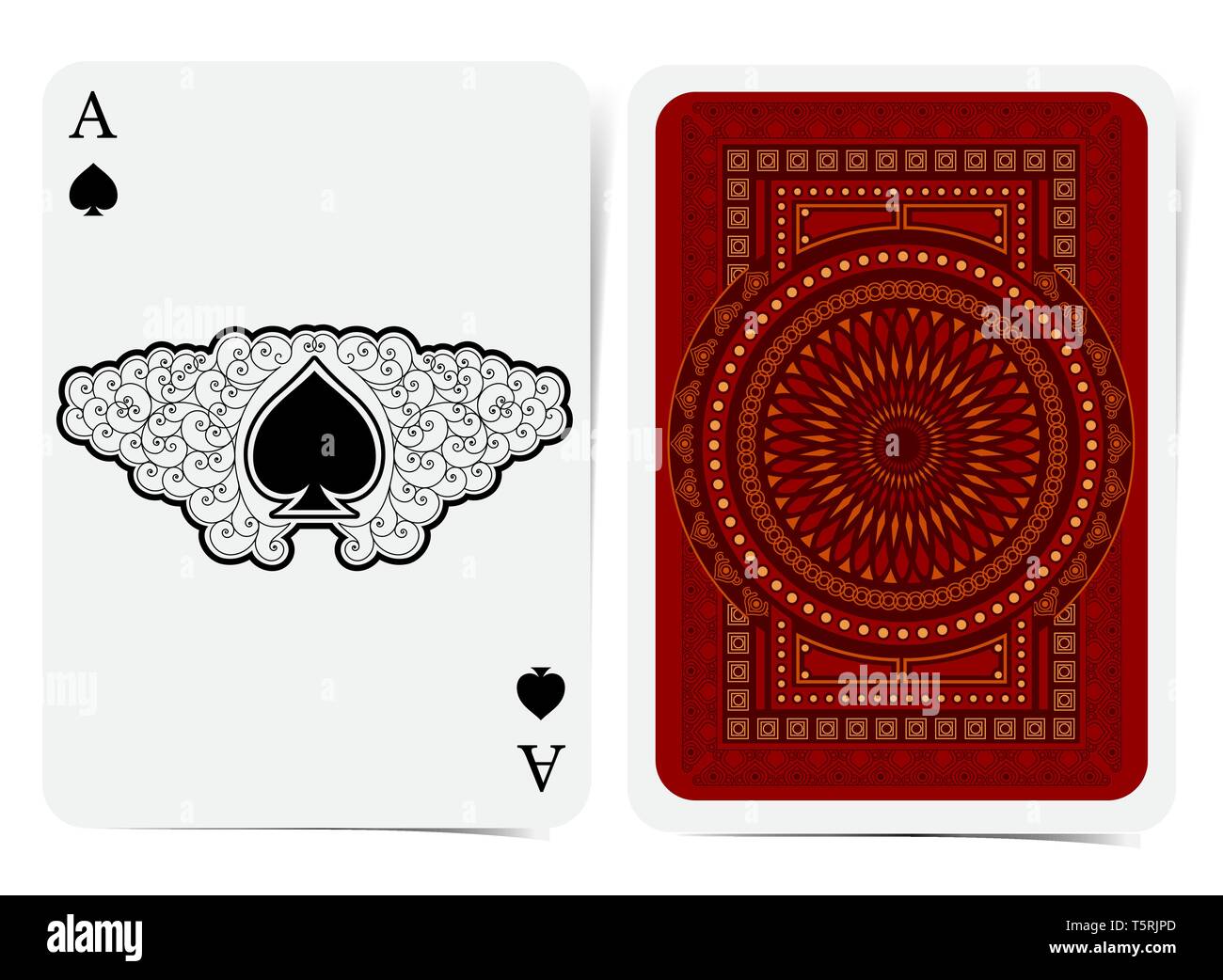 Ace of spades face with spades inside curly pattern and back with ...