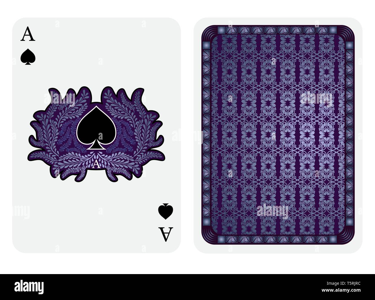 Ace of spades face with spades inside floral wreath and back violet ...