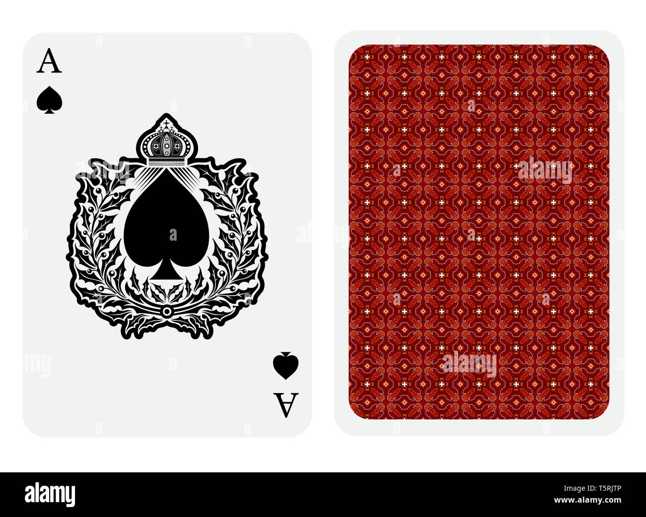 Ace of spades face with spades inside holy wreath and back red texture ...