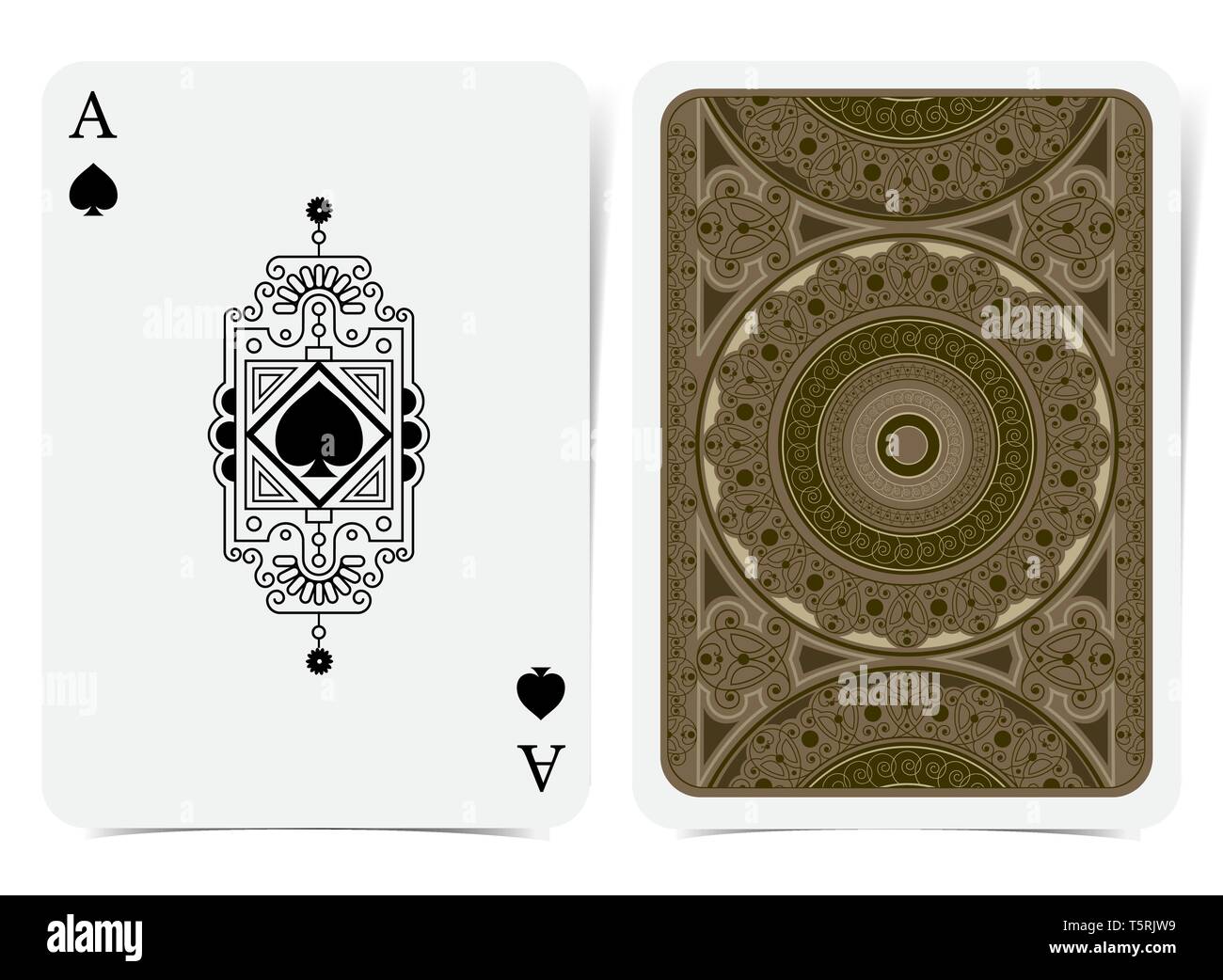 Ace of spades face with spades inside line pattern frame and back with ...