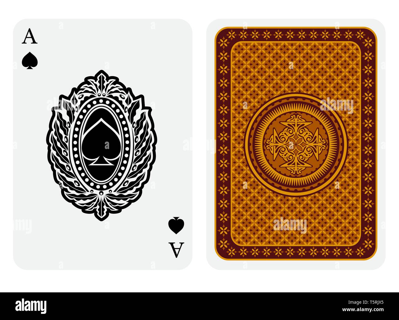 Ace of spades face with spades inside oval floral frame and back gold ...