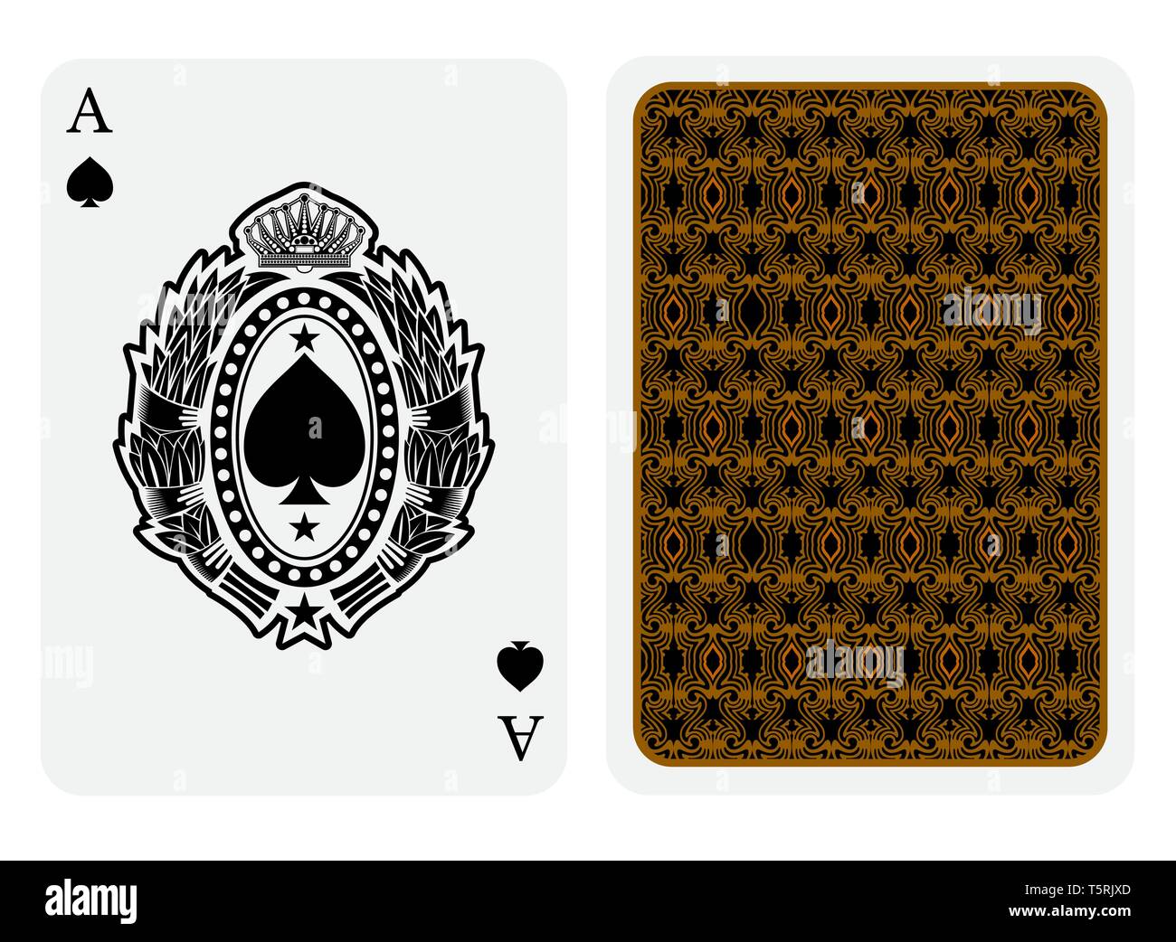 Ace of spades face with spades inside oval laurel wreath and back gold ...