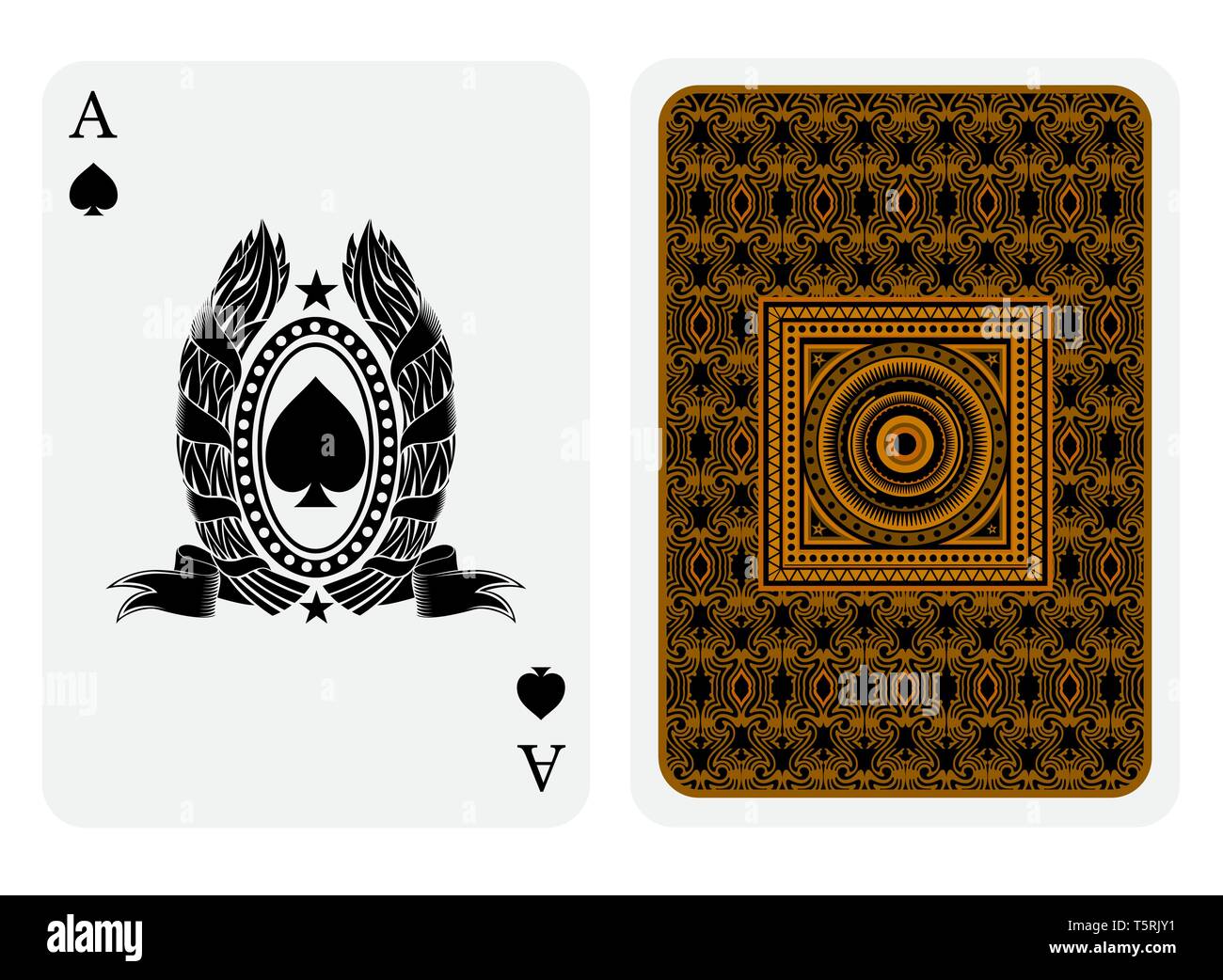 Ace of spades face with spades inside oval wreath and back gold blue ...