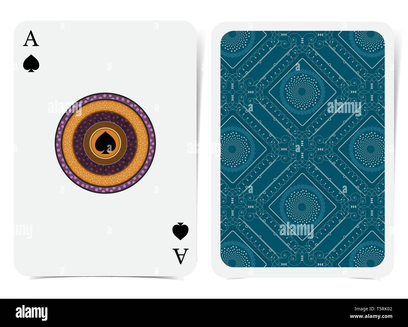 Ace of spades face with spades inside round abstract frame and back ...