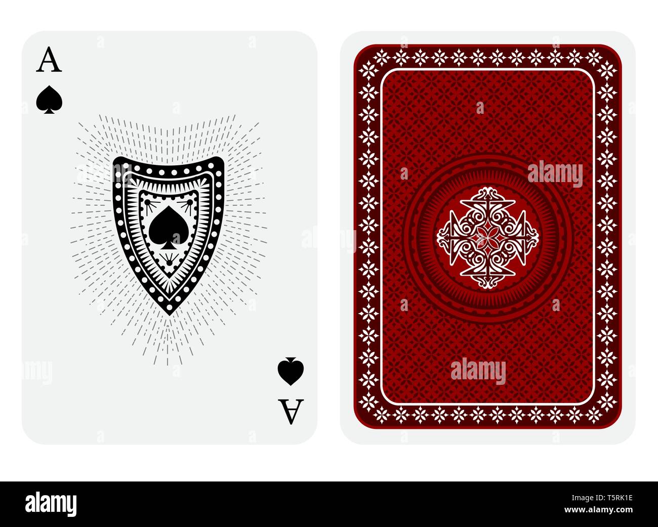 Ace of spades face with spades inside shield and back red-white ...