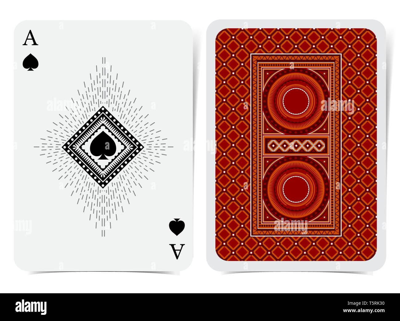 Ace of spades face with spades inside square frame and back with red ...
