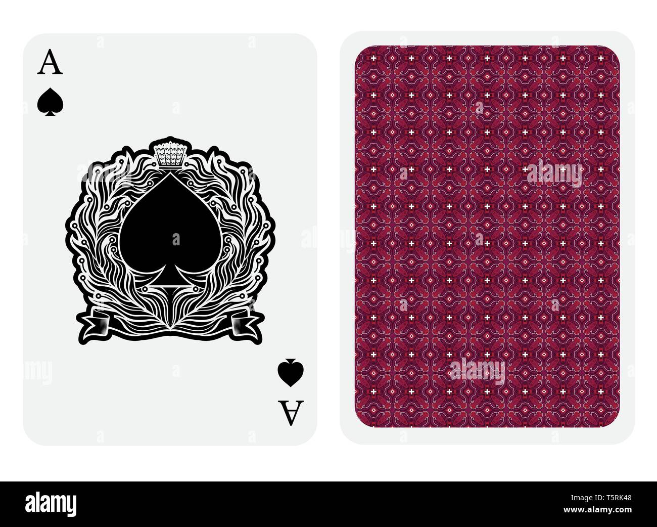 Ace of spades face with spades inside wreath and back violet suit ...