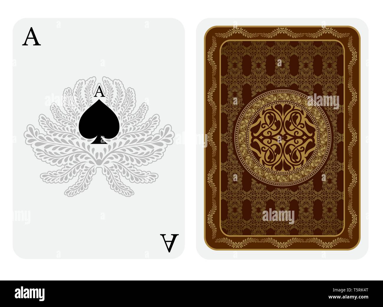 Ace of spades face with spades inside wreath frame and golden-brown ...