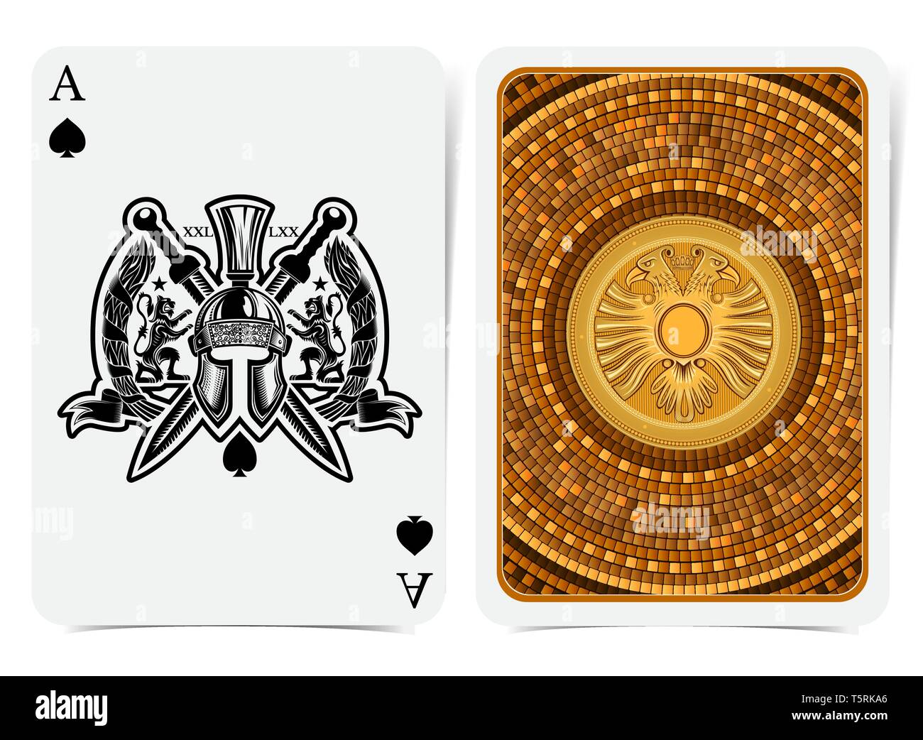 Ace of spades face with warrior helmet between lions, wreath and ...