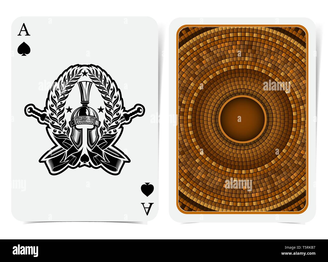 Ace of spades face with warrior helmet inside wreath with ribbon and ...
