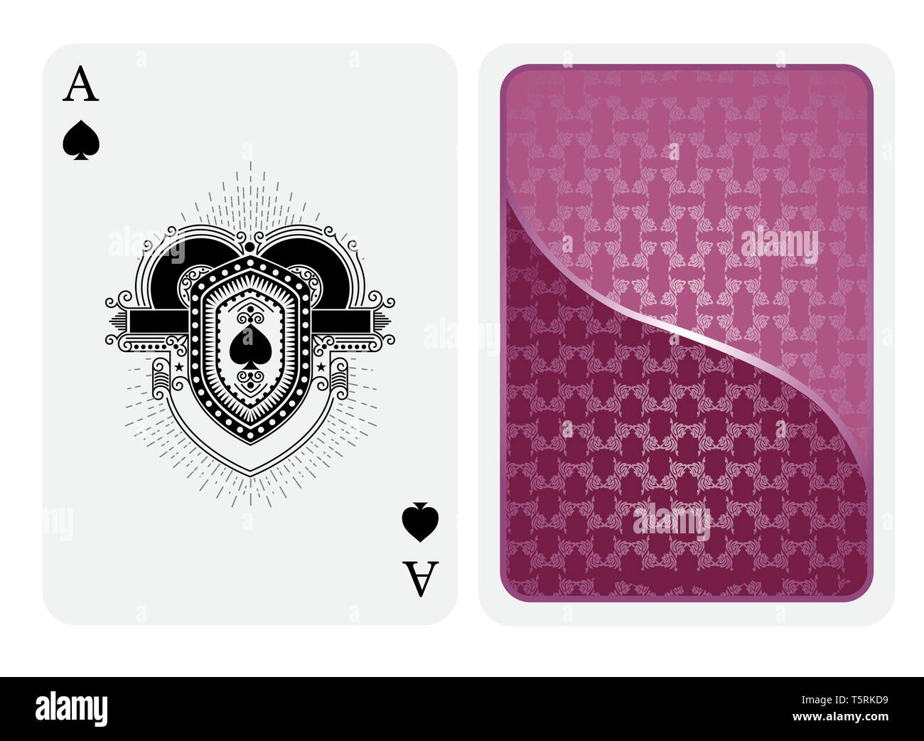 Ace of spades in line style shield face and back with pink silver ...