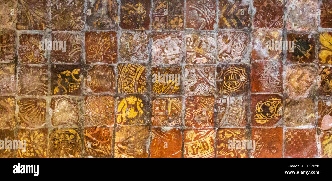 The reclaimed medieval tiles used in the floor of Tewkesbury Abbey ...