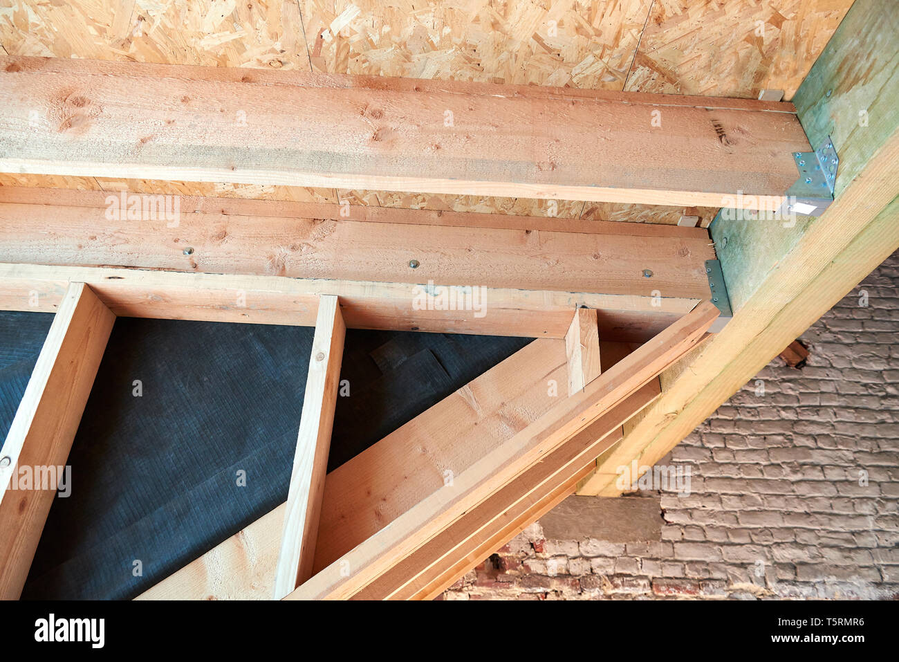Attic framework for balcony under construction and renovation Stock ...