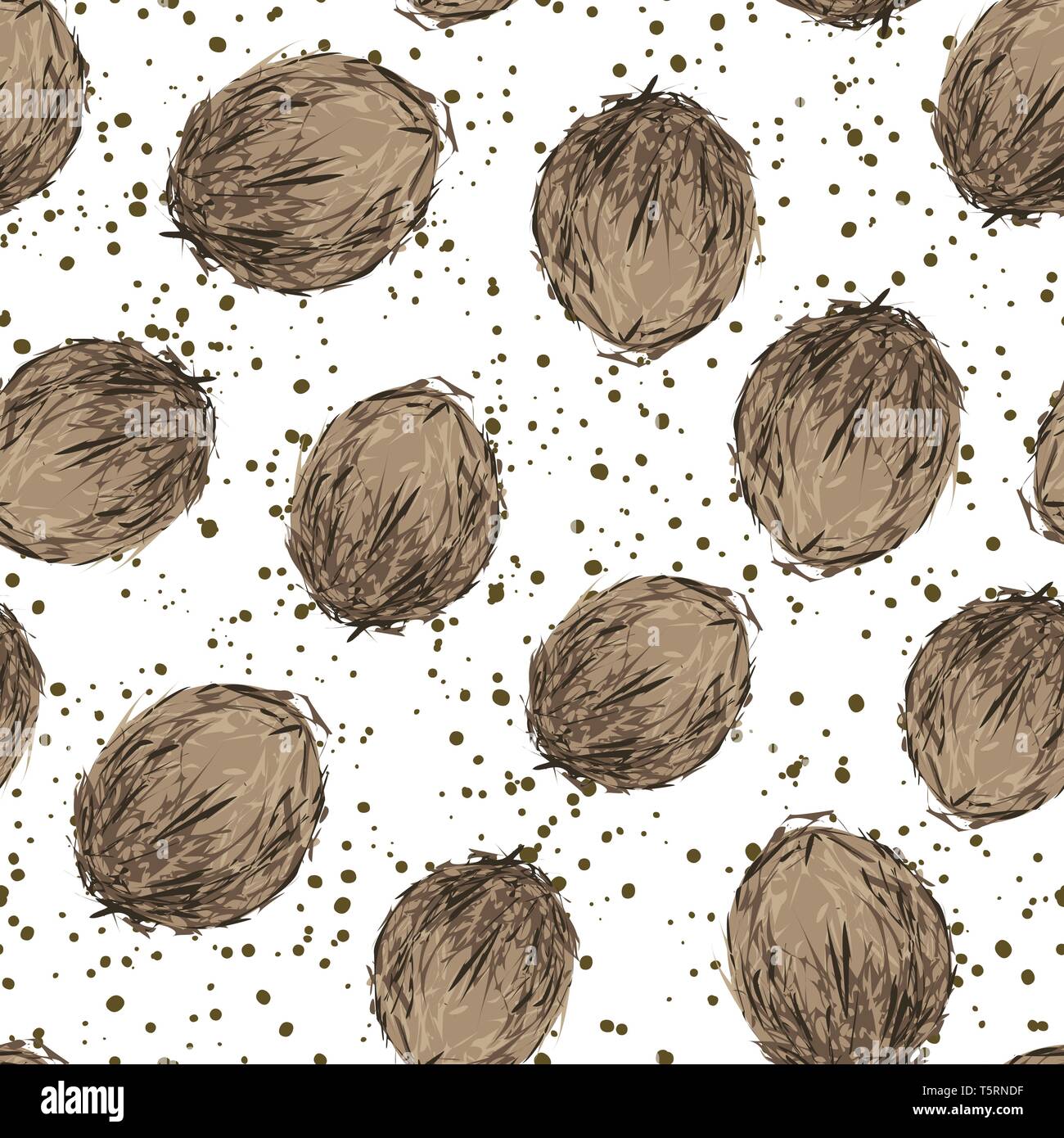Coconut. Seamless pattern a whole coconut, half, part. Set of fruits ...