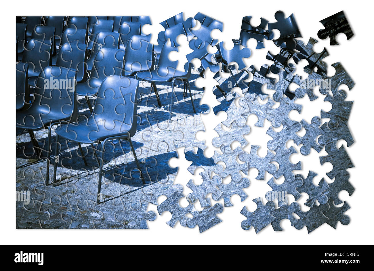 Chairs of an outdoor cinema - toned image in shape of puzzle Stock ...