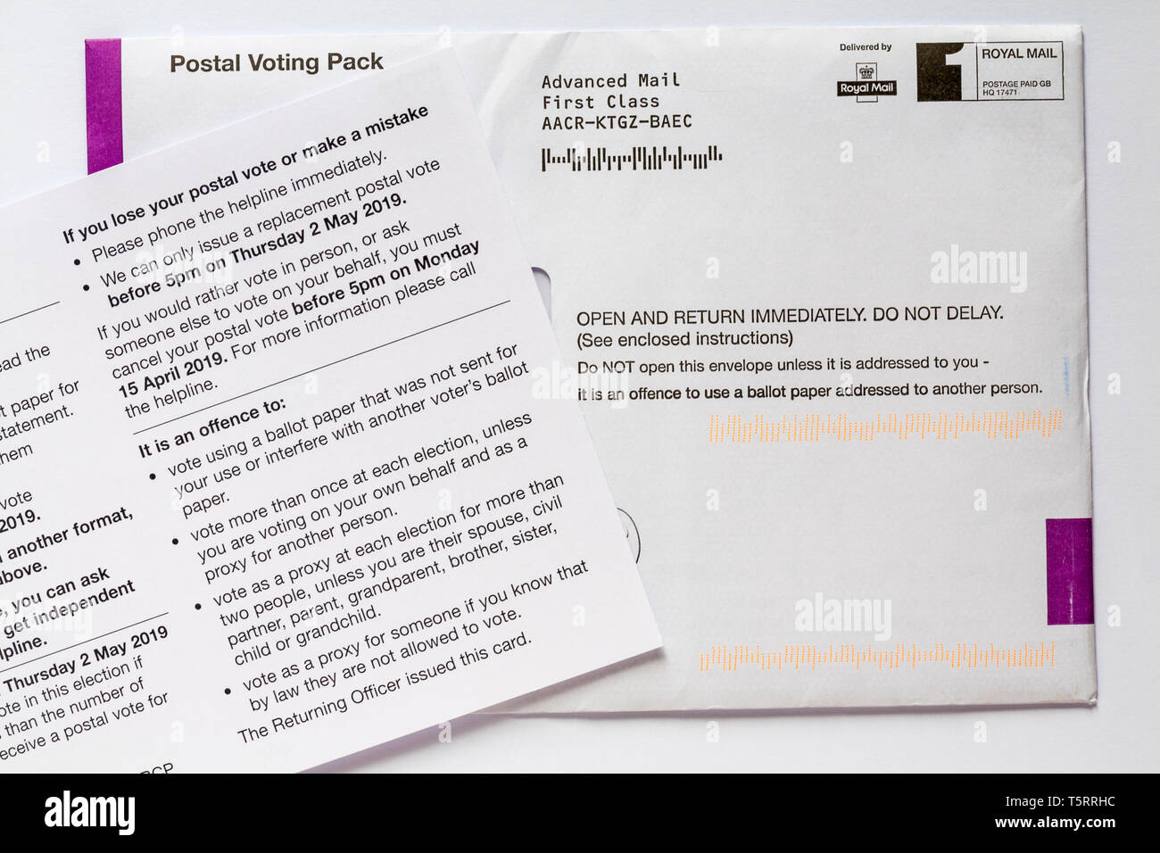 Postal Voting pack and Poll card for local elections 2019 in UK Stock ...