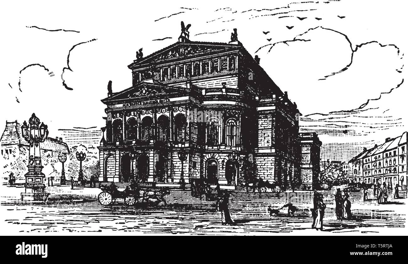 This illustration represents Opera House in Frankfort, vintage line ...