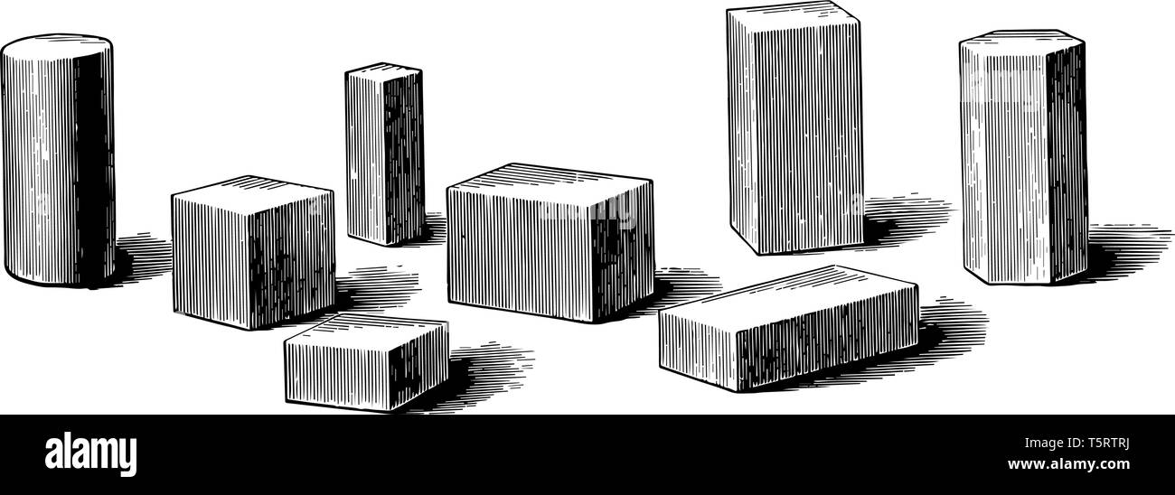 An image showing several geometric solids, mainly rectangular prisms ...
