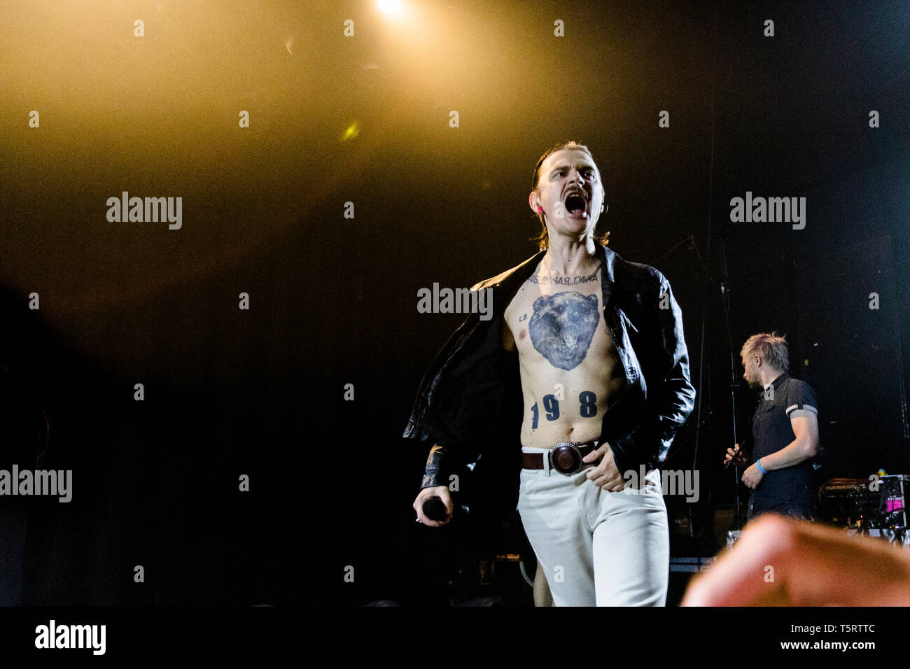 Denmark, Copenhagen - April 24, 2019. The Russian rave music band ...