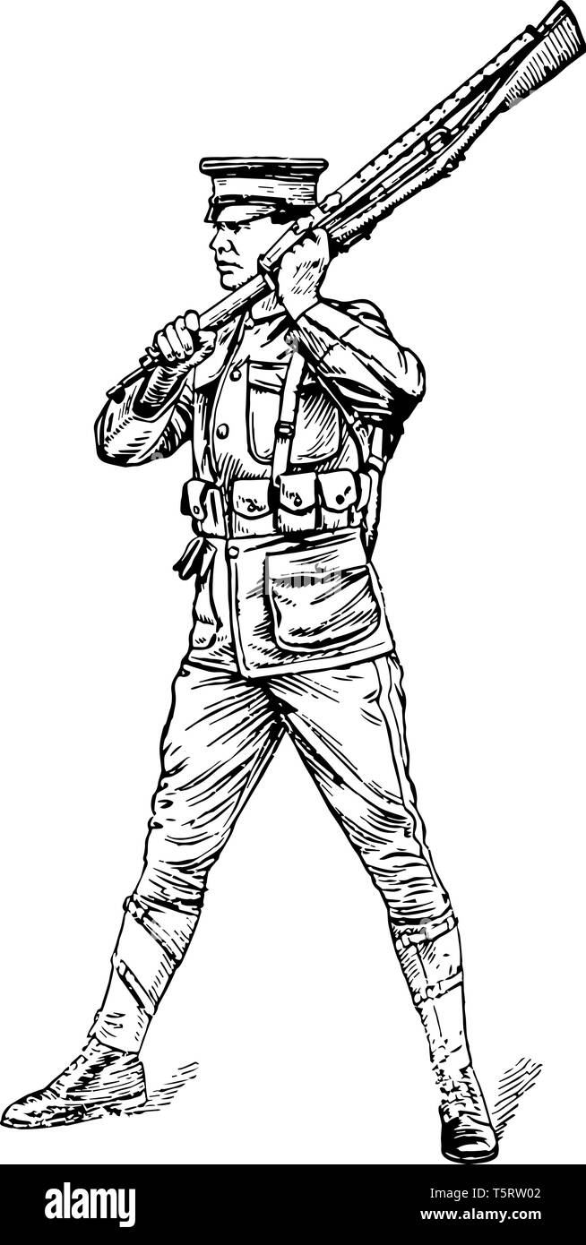 Club Rifle where order arms is resumed by command, vintage line drawing ...