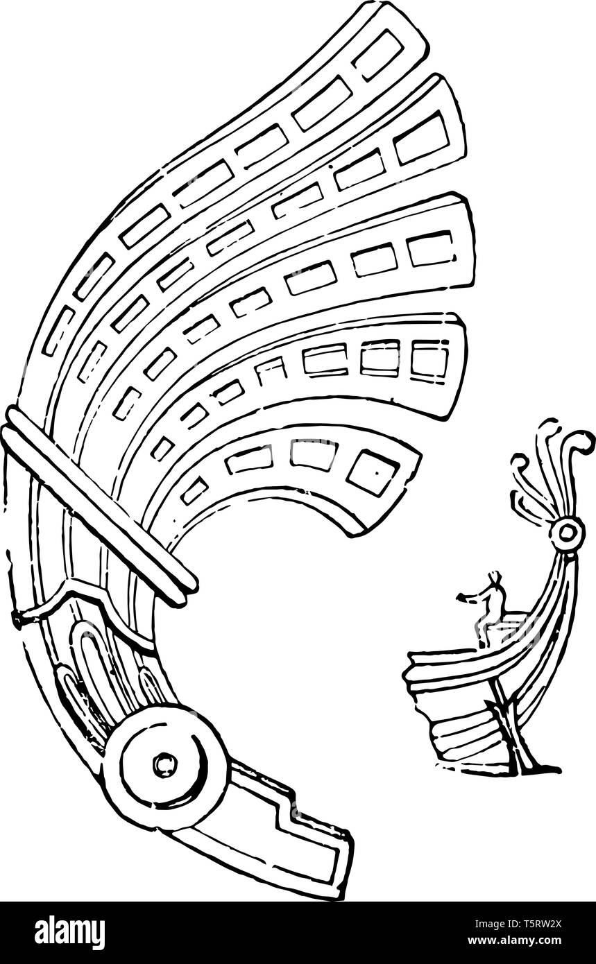 A curved Greek ornament named Aplustria, vintage line drawing or ...