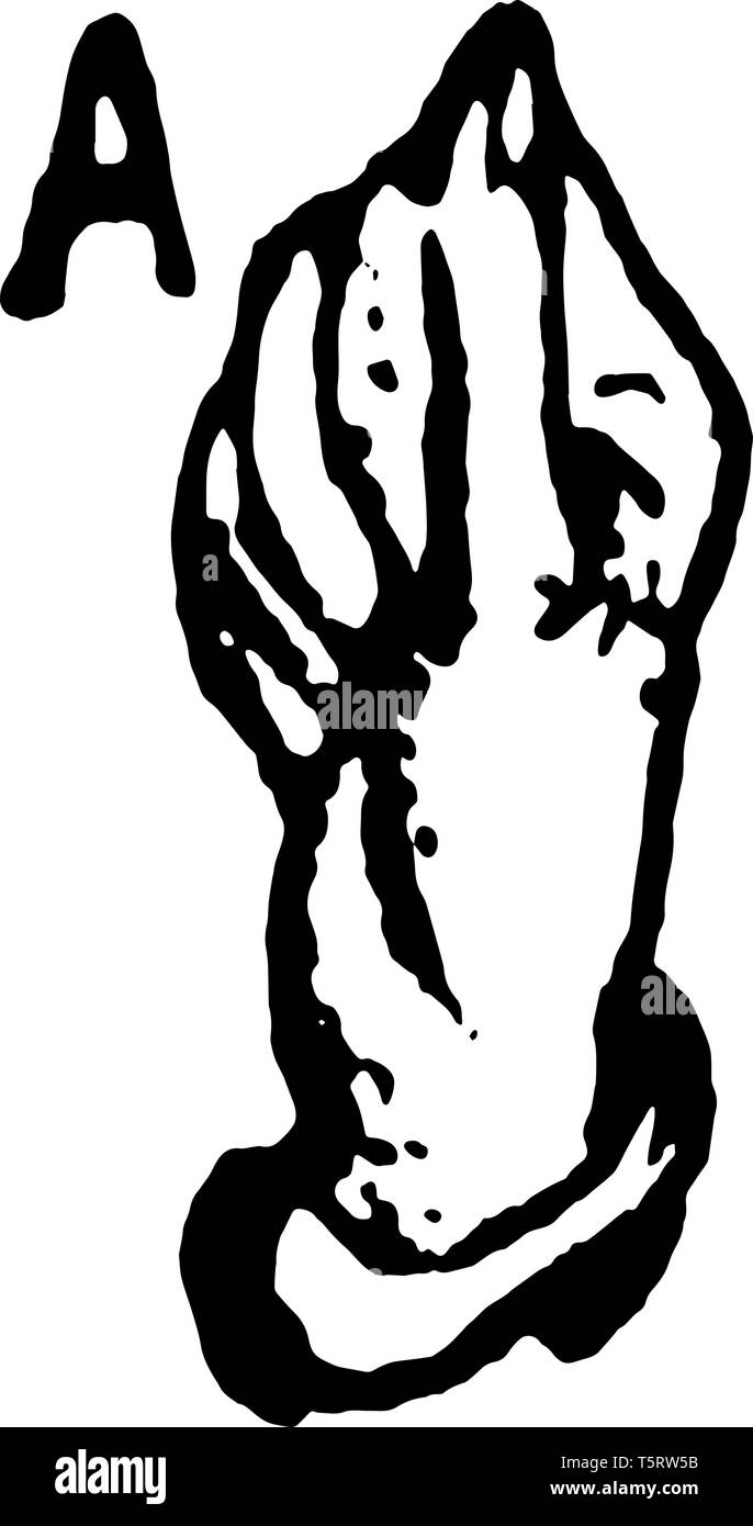 One handed Sign for A, vintage line drawing or engraving illustration ...