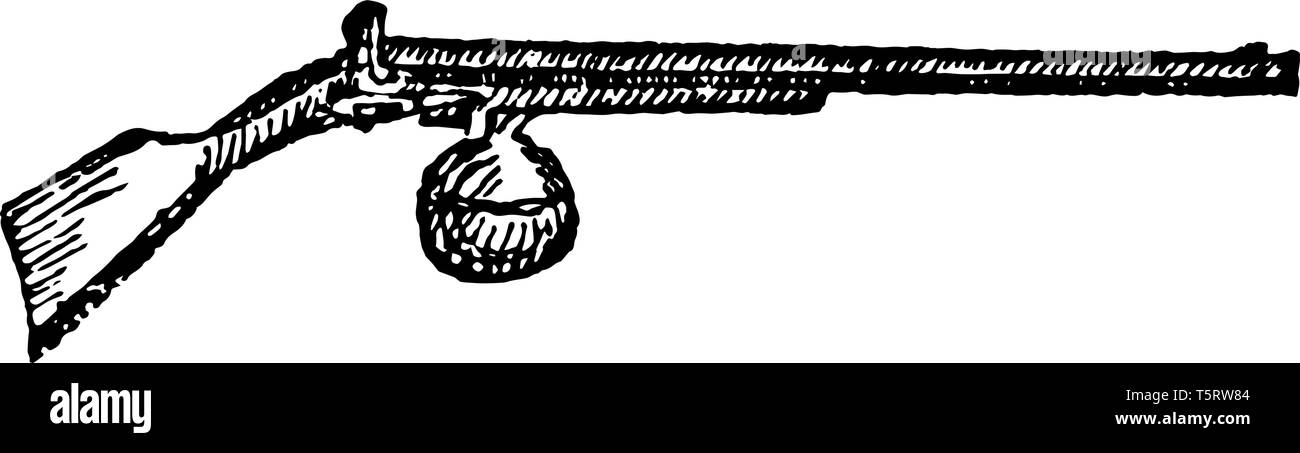 Air gun discharged by the elastic force of air, vintage line drawing or ...