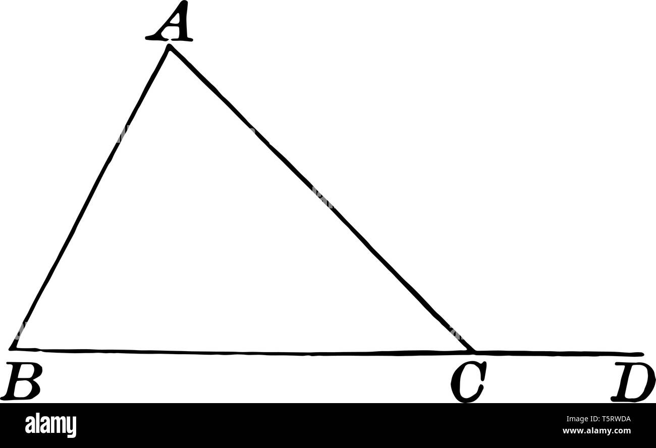 The image showing the triangle ABC with external angle ACD, vintage ...