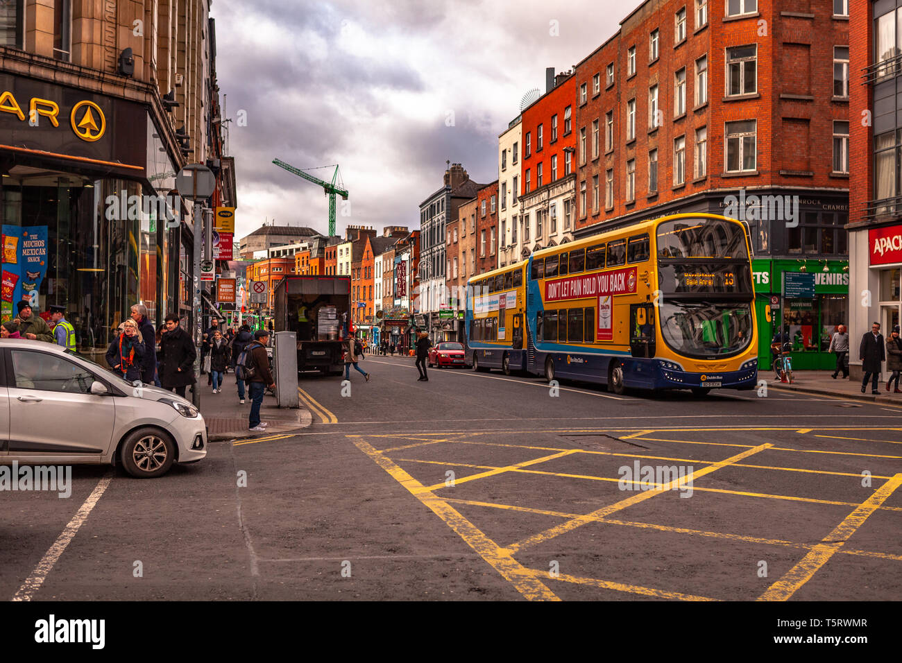 Dublin, Ireland – March 2019. View from famous double-decker bus in ...