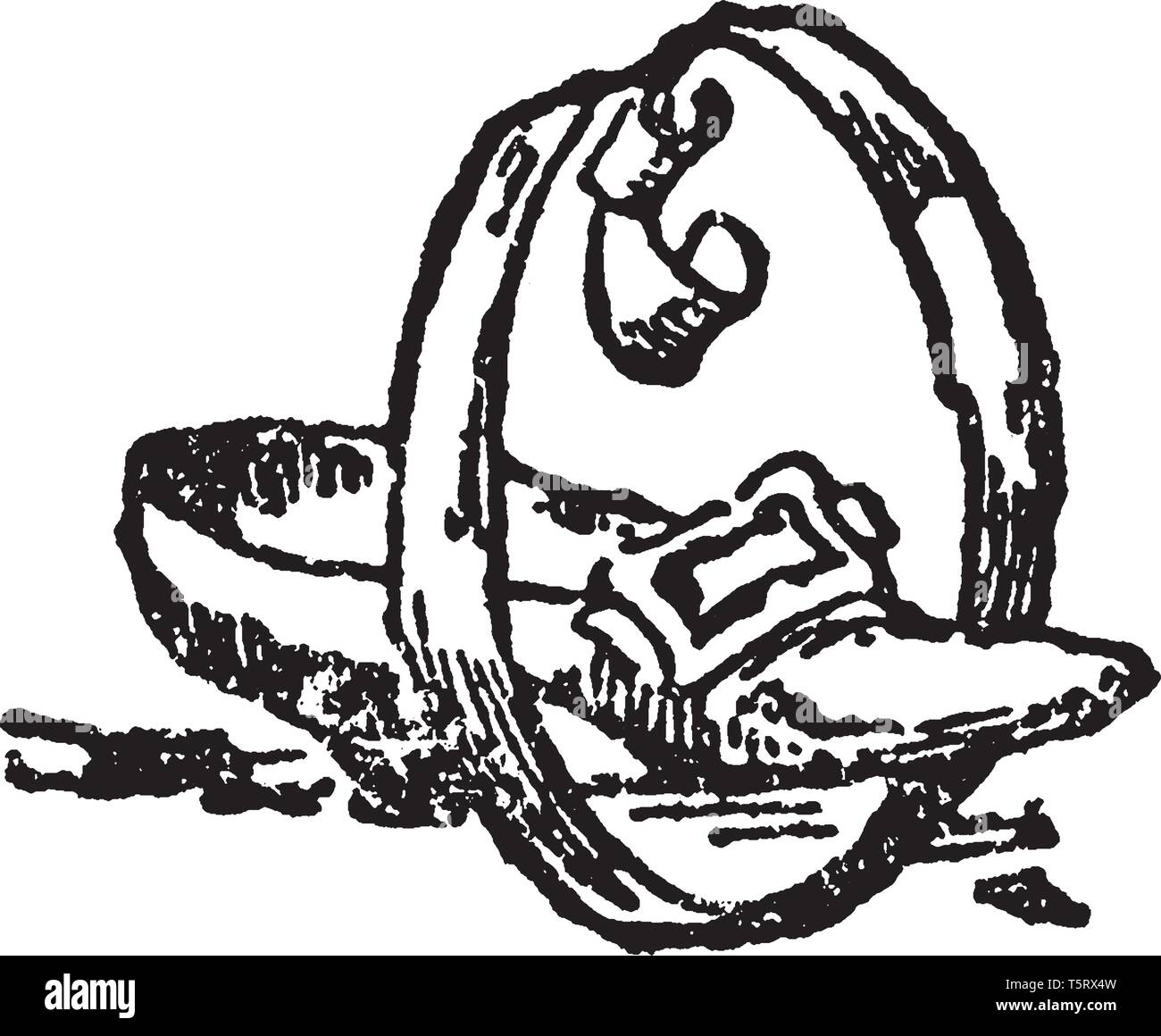 A letter O with shoe, vintage line drawing or engraving illustration ...