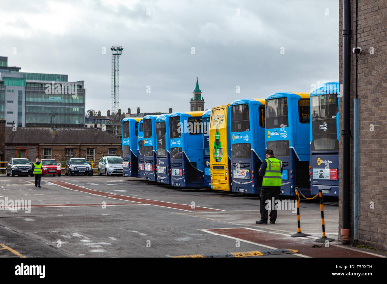 Dublin, Ireland – March 2019. View from famous double-decker bus in ...