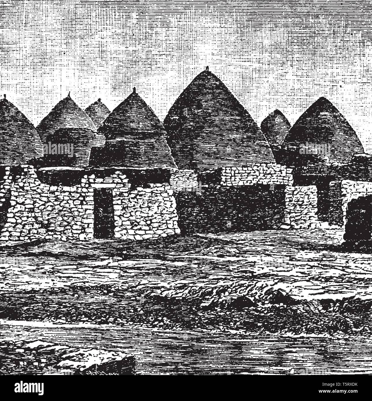 Syria Village in the late 1800 in the country of Syria, vintage line ...