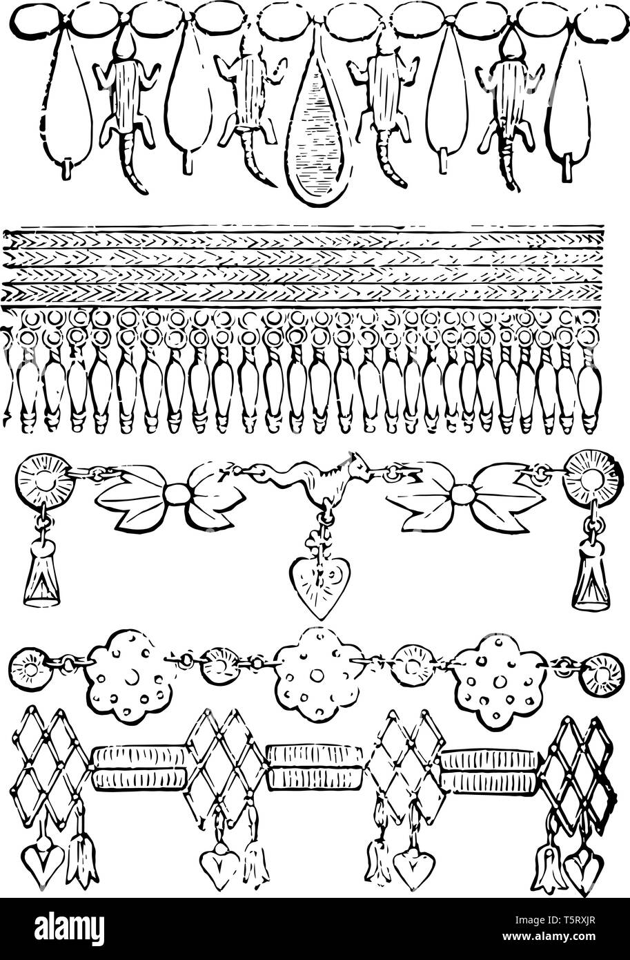 Different designs of ancient necklaces, vintage line drawing or ...