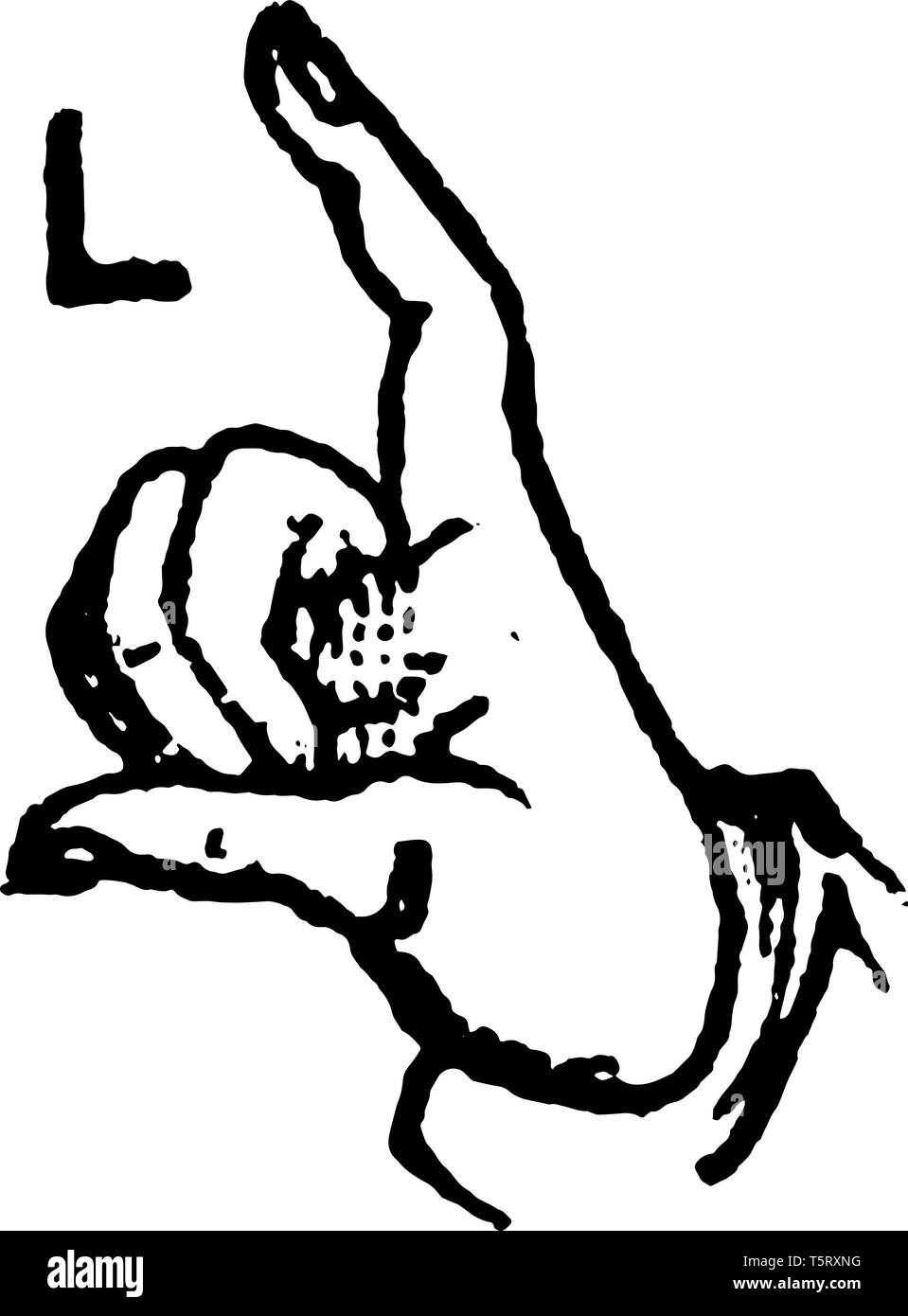This illustration represents one handed Sign for L, vintage line ...