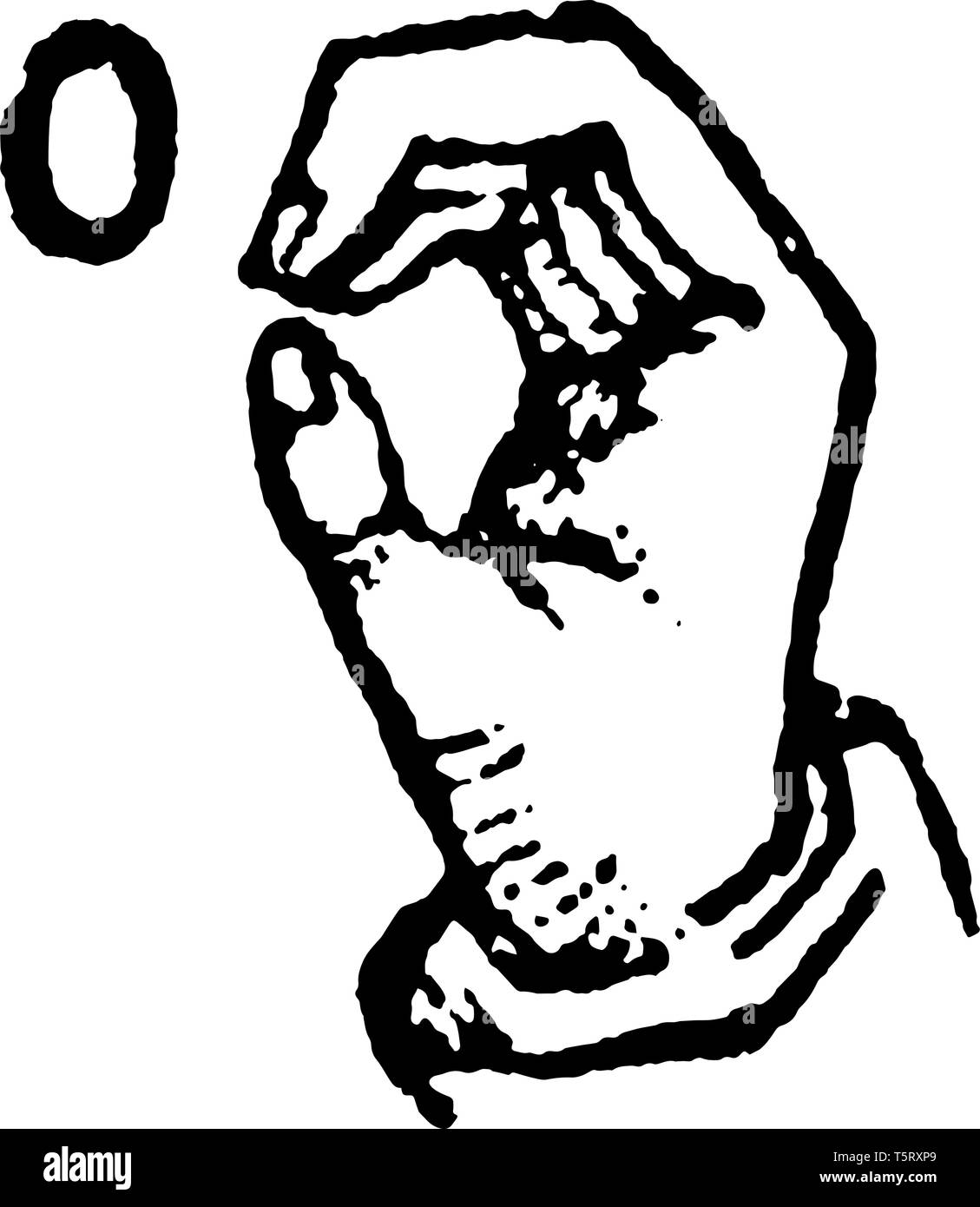 This image represents one handed Sign for O, vintage line drawing or ...