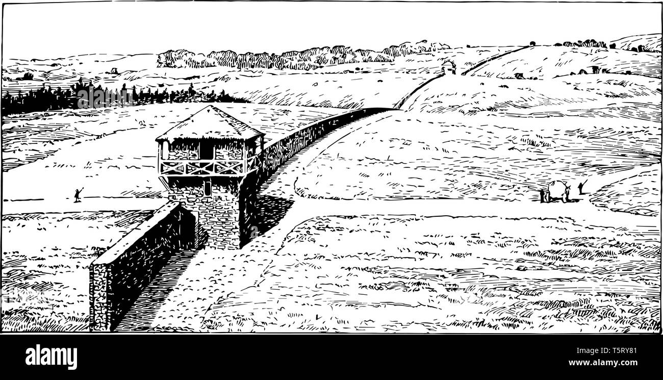 In this image there is a longer wall. The area around the wall seems ...