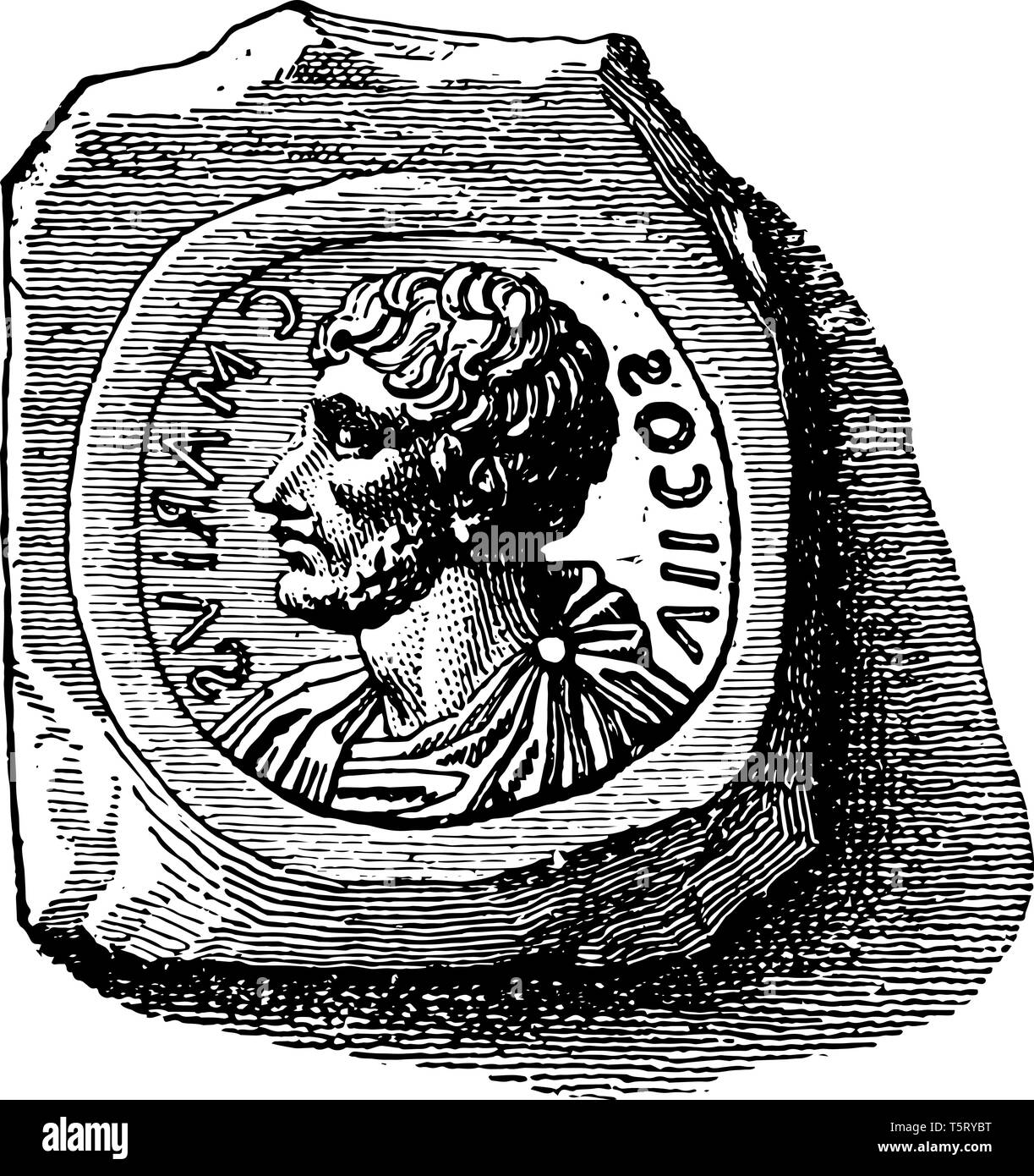 Stamp used to make coins with the impression of an emperor image ...