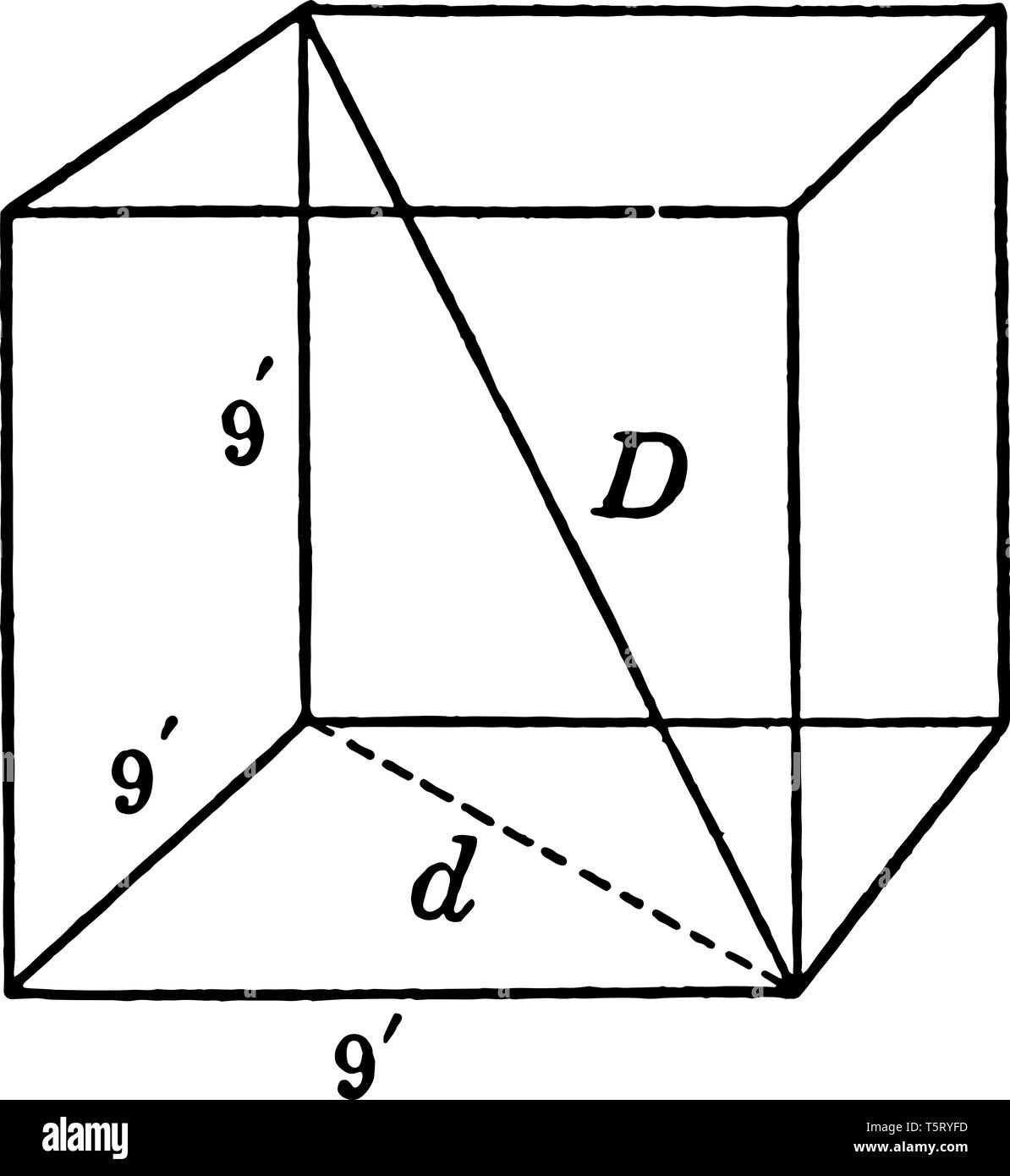 The image shows the cube 9 by 9 by 9 with diagonals along with sides having each side of length ...