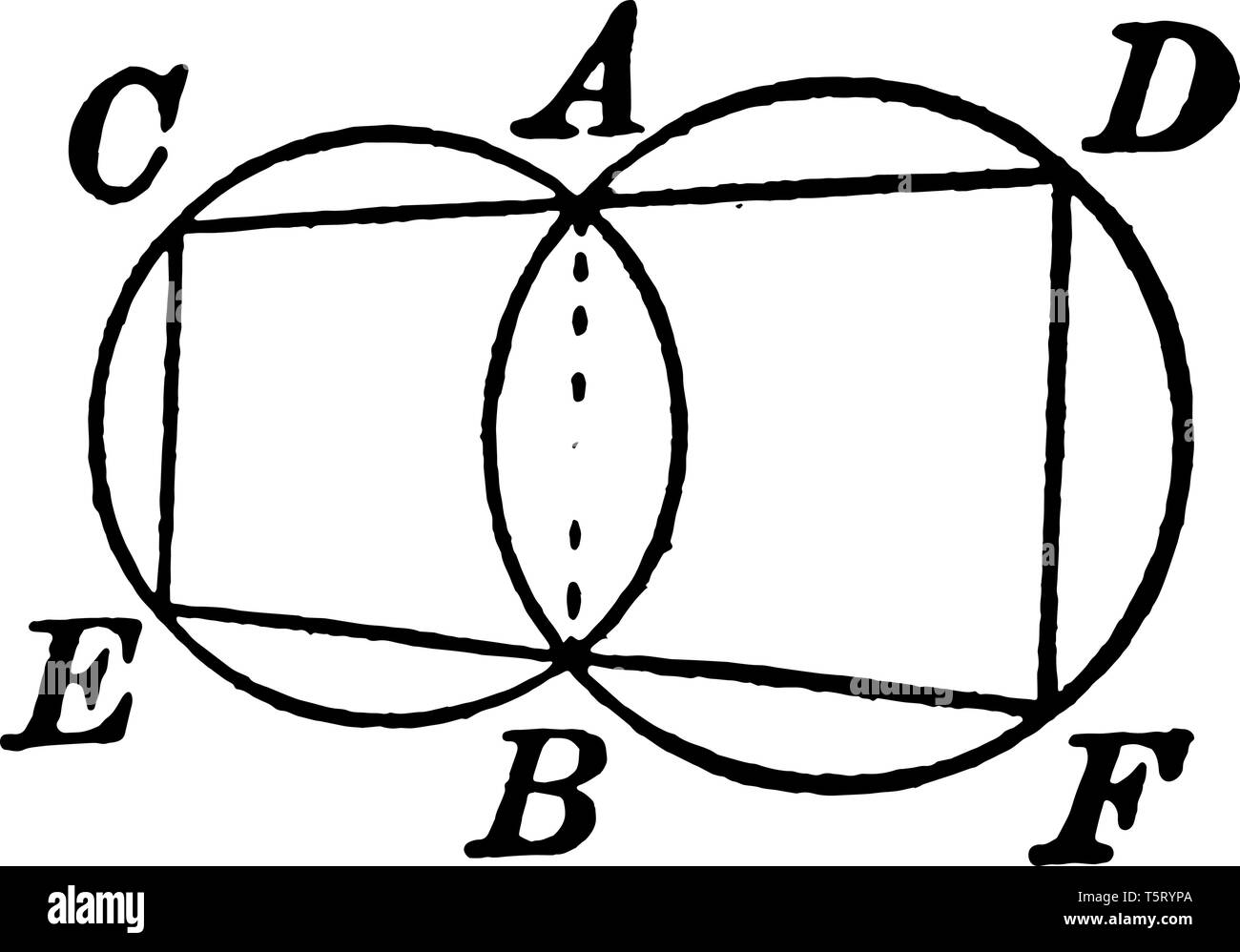 An Image Showing Two Circles Intersecting With A Line Drawn Through