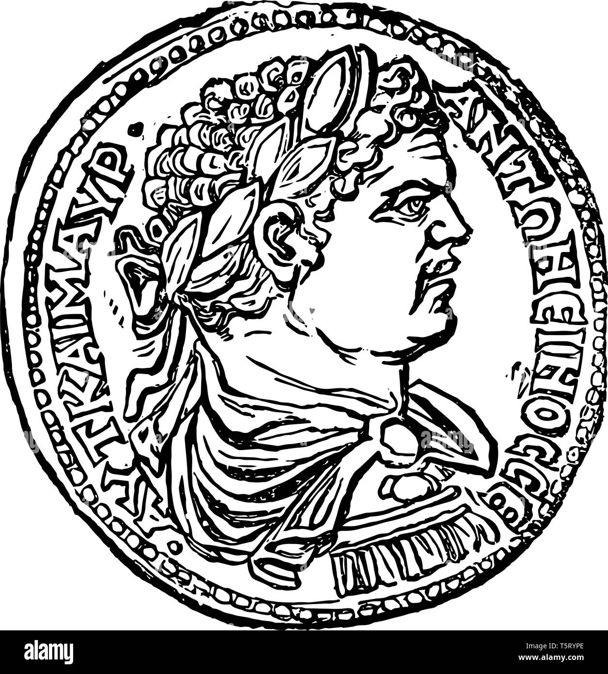 A coin that shows the bust of an emperor who has worn a crown, vintage ...